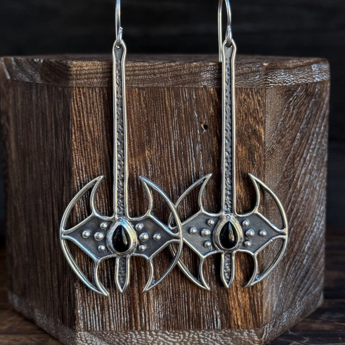 Battle Axe Dangle Earrings // Onyx – Acid Queen Jewelry