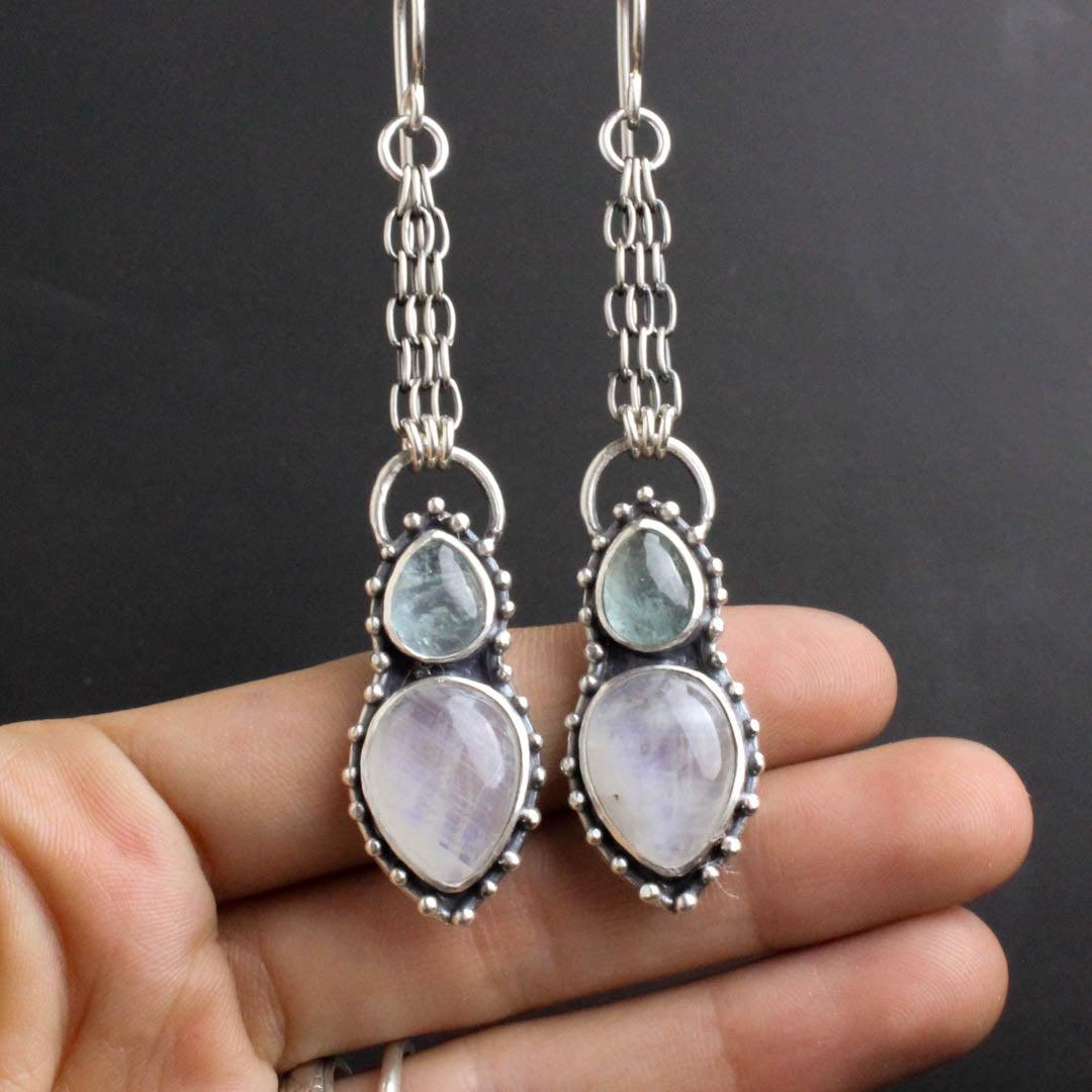 Morgana Dangle Earrings // Aquamarine + Rainbow Moonstone – Acid Queen ...