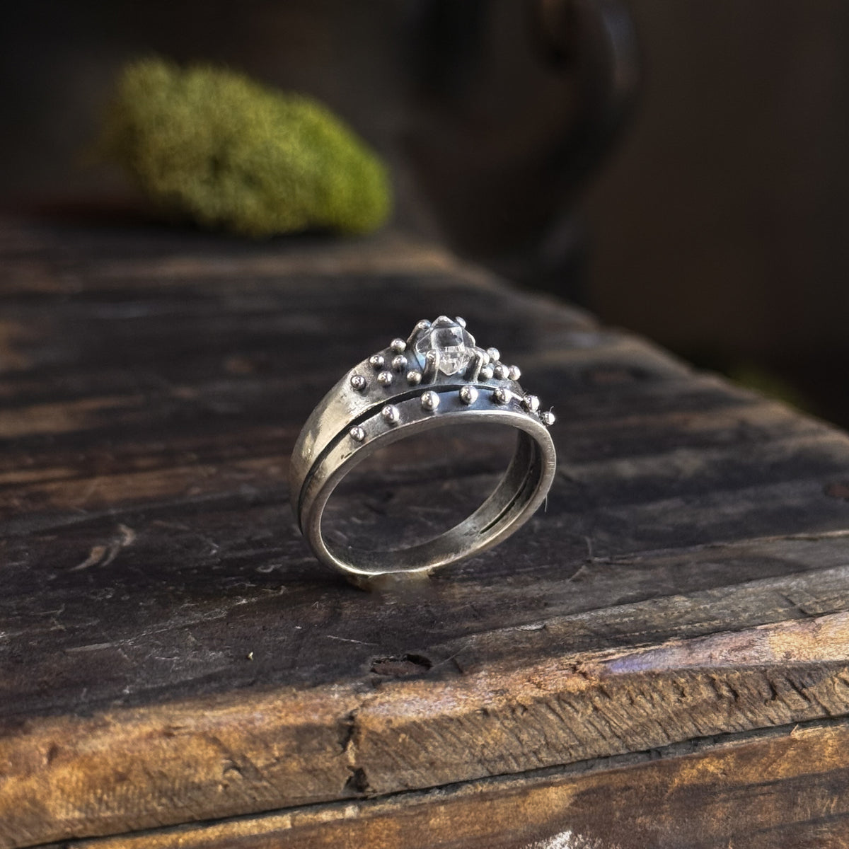 The Queen's Ring | Herkimer Diamond & Blackened Sterling Silver – Acid ...